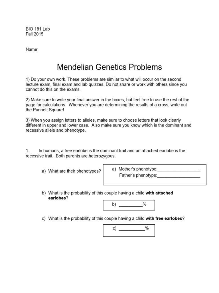 Mendelian Genetics Problems | PDF | Dominance (Genetics) | Genotype