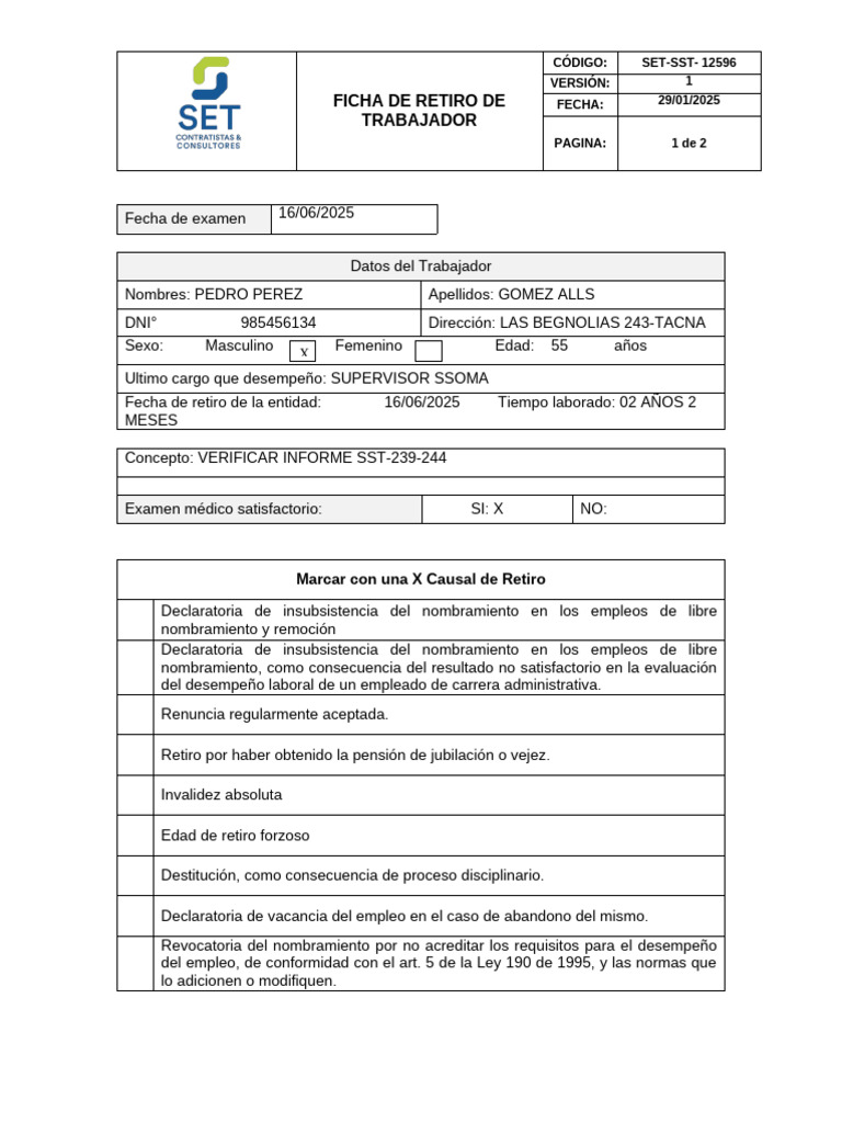 Ficha de Retiro | PDF