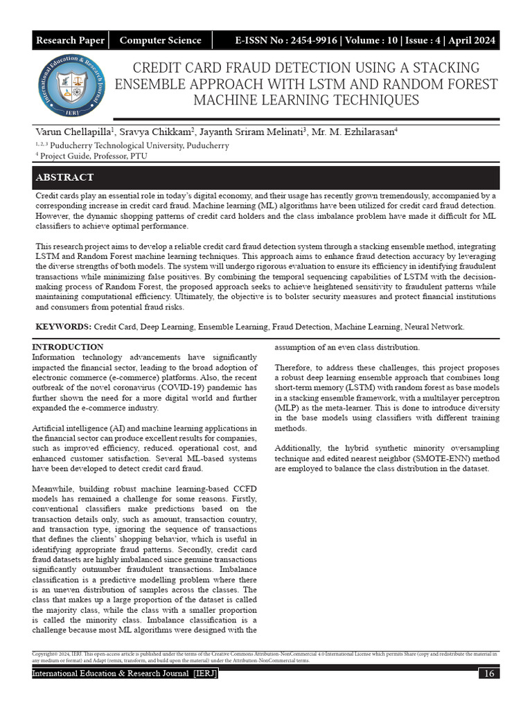 Credit Card Fraud Detection Using A Stacking Ensem | PDF | Machine Learning | Deep Learning