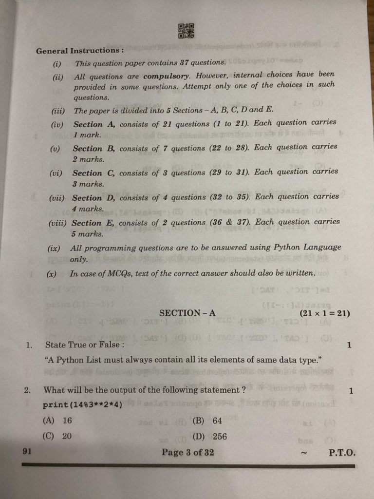 Computer Science 2024-25 Boards Paper | PDF