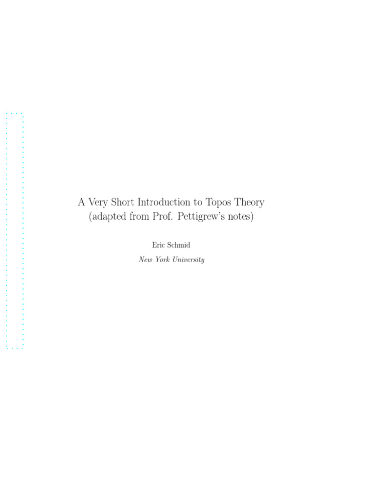 Shmid - A Very Short Introduction To Topos Theory | PDF | Mathematical Structures | Category Theory