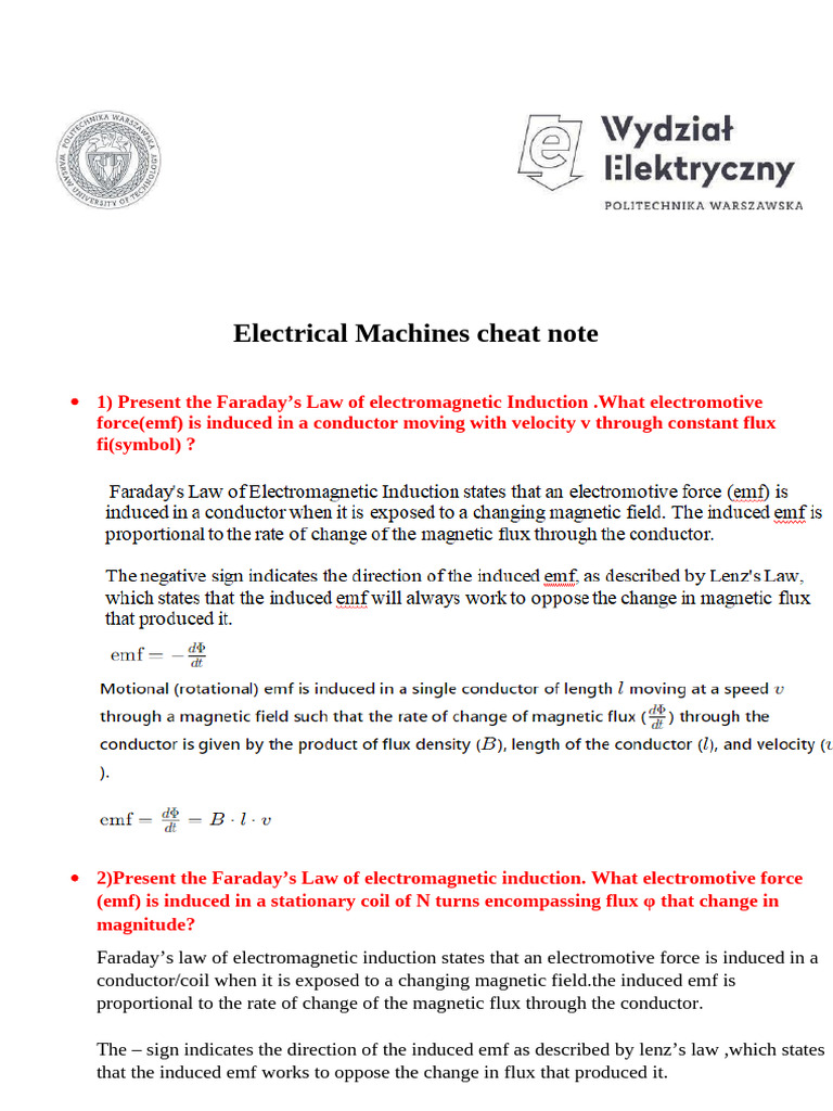 Electrical Machines Cheat Sheet | PDF | Electromagnetic Induction ...