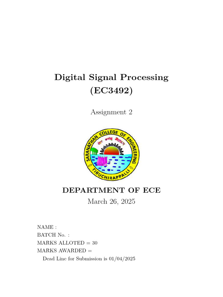 Assignment 2 Digital Signal Processing 2025 EVEN | PDF