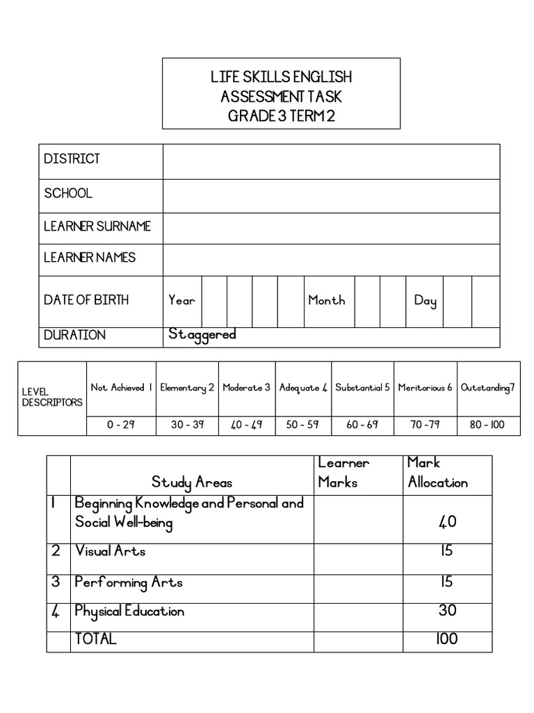 LIFE_SKILLS_ENGLISH_GRADE_3_TERM_2_ASSESSMENT_TASK_2024 | PDF