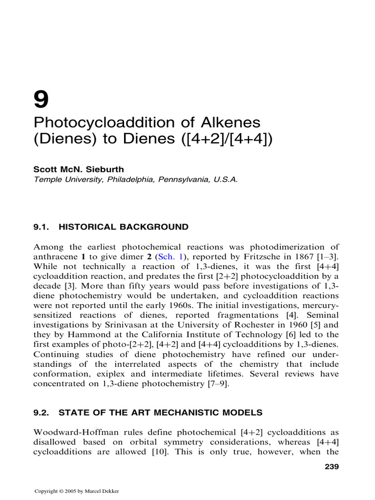 Photocycloaddition of Alkenes (Dienes) To Dienes | PDF | Photochemistry ...