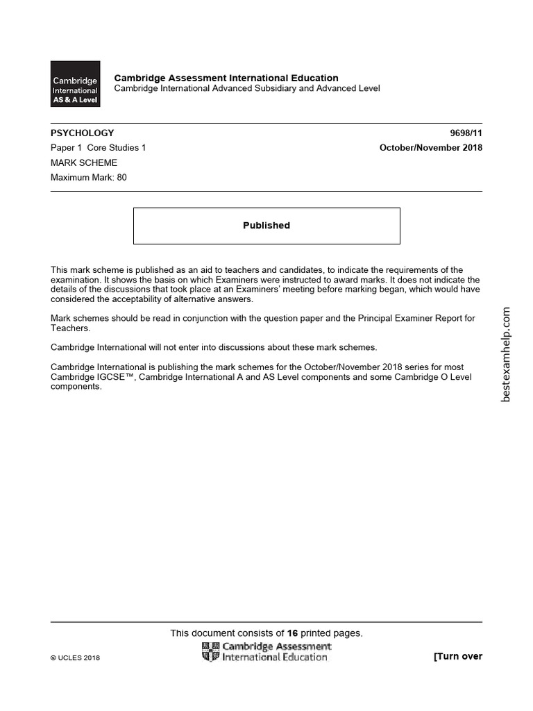 Psychology A Levels Exam Paper - 9698 11 October November 2018 | PDF ...