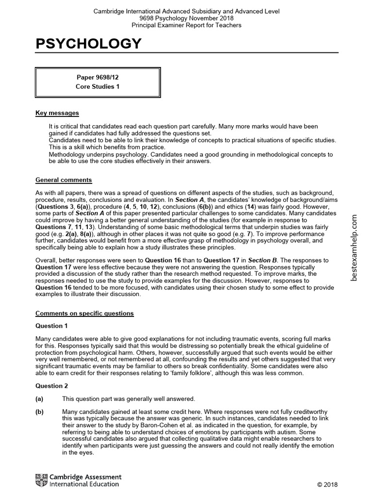 2018 Cambridge Psychology Exam Report | PDF | Methodology | Psychology