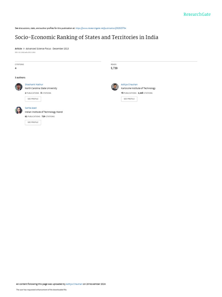 Socio-Economic Ranking of States and Territories I | PDF