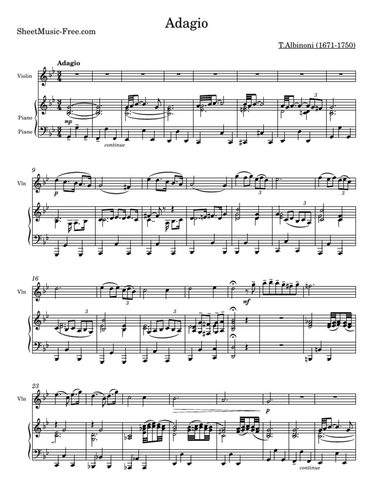 (Free Scores - Com) - Albinoni Tomaso Adagio Complete Score Violin Part ...
