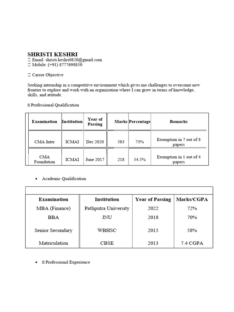 Shristi CV Latest | PDF | Audit | Business