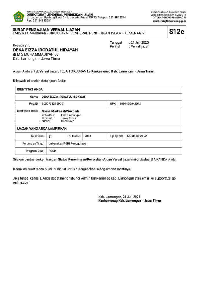 Pengajuan Ijazah Deka | PDF