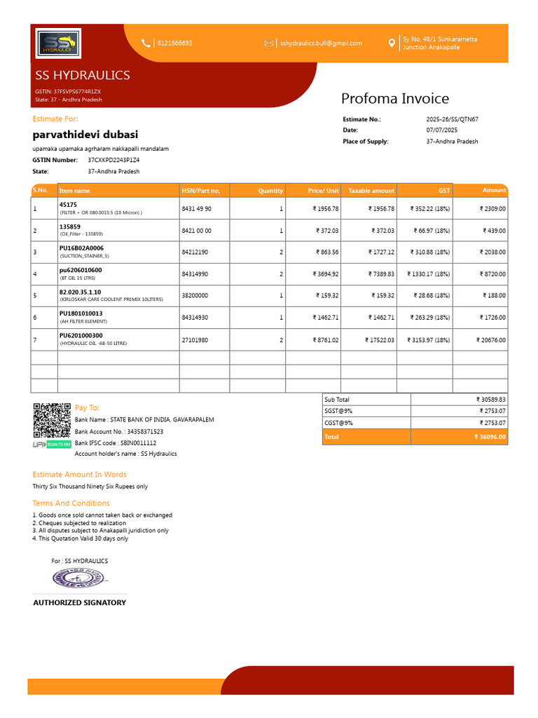 Profoma Invoice - 2025-26 SS QTN67 - 07 - 07 - 25 | PDF | Currency | Economy Of India