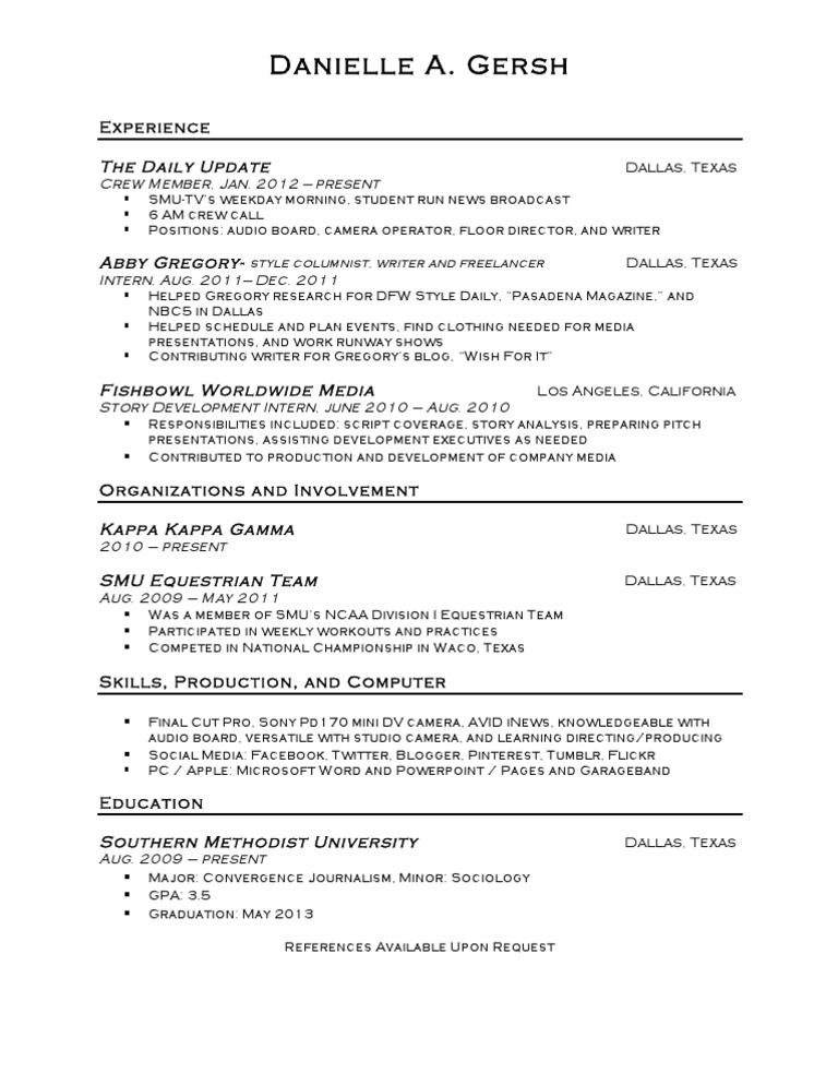 Danielle A. Gersh's Media Experience | PDF | Social Science