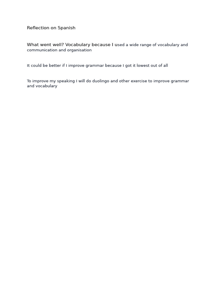 Speaking Spanish Reflection | PDF