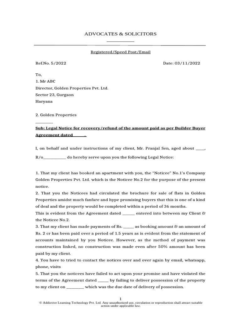 2634035-Legal Notice Draft | PDF | Common Law | Justice