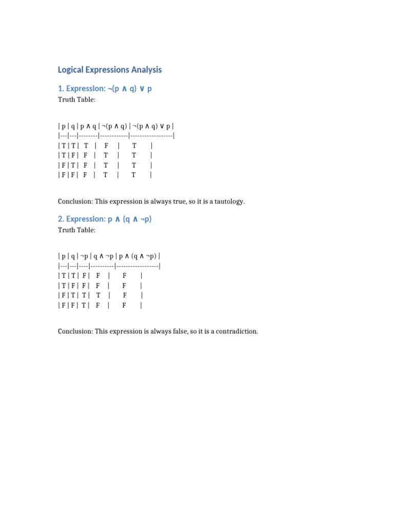 Logical Expressions Analysis | PDF