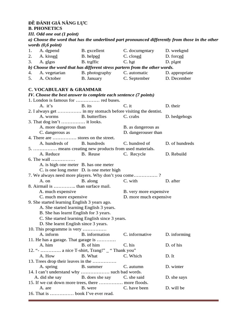 Phonetics and Grammar Assessment Test | PDF