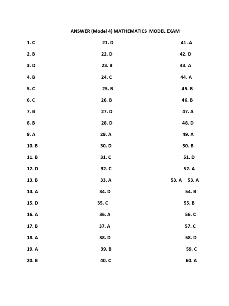 Model Exam Answers for Mathematics | PDF