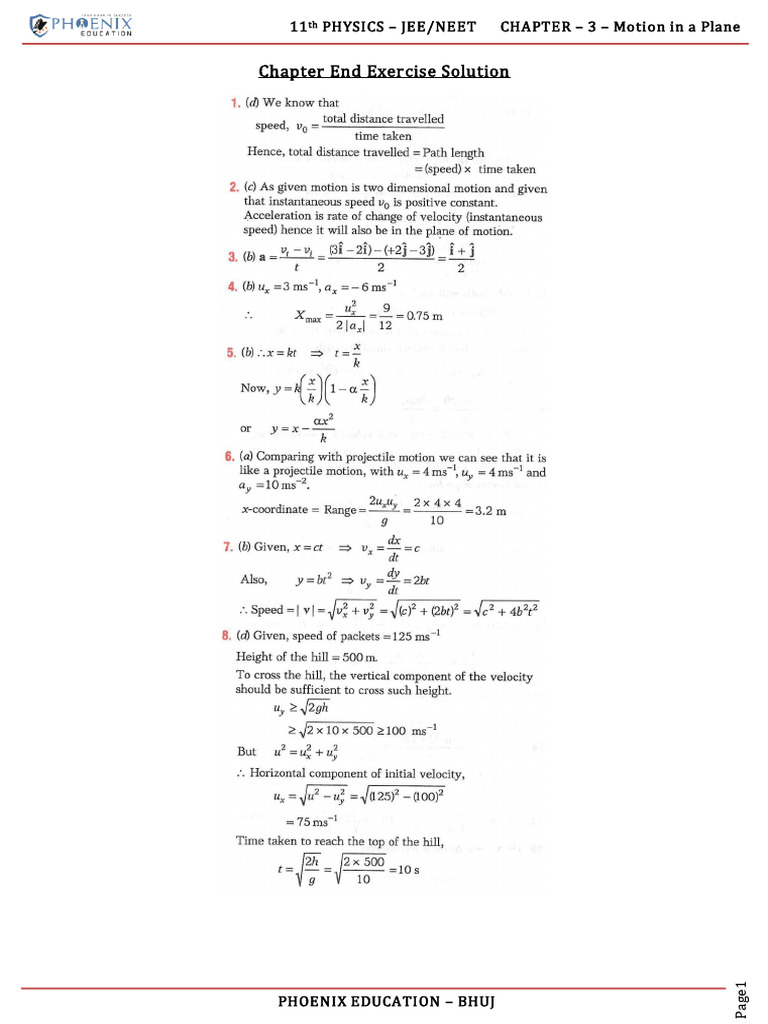 11th Physics - JEE-NEET - CHP - 3 - Motion in A Plane - Cgapter End ...