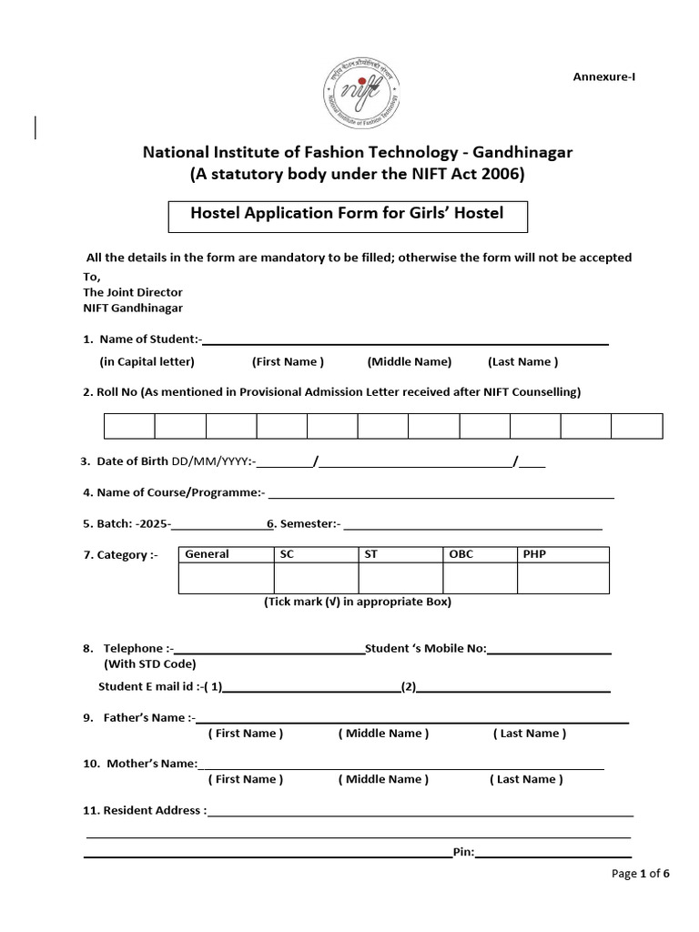Girls Hostel Application Form 2025 | PDF | Justice | Crime & Violence