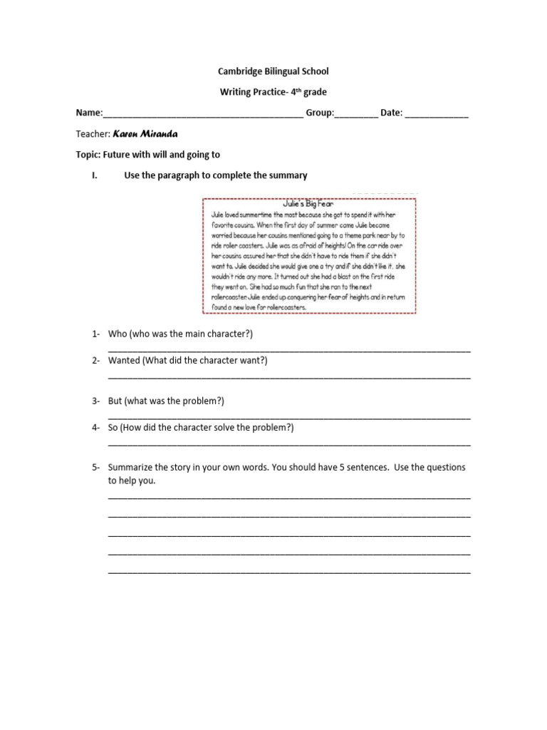 4th Grade Writing Practice: Future Tense | PDF