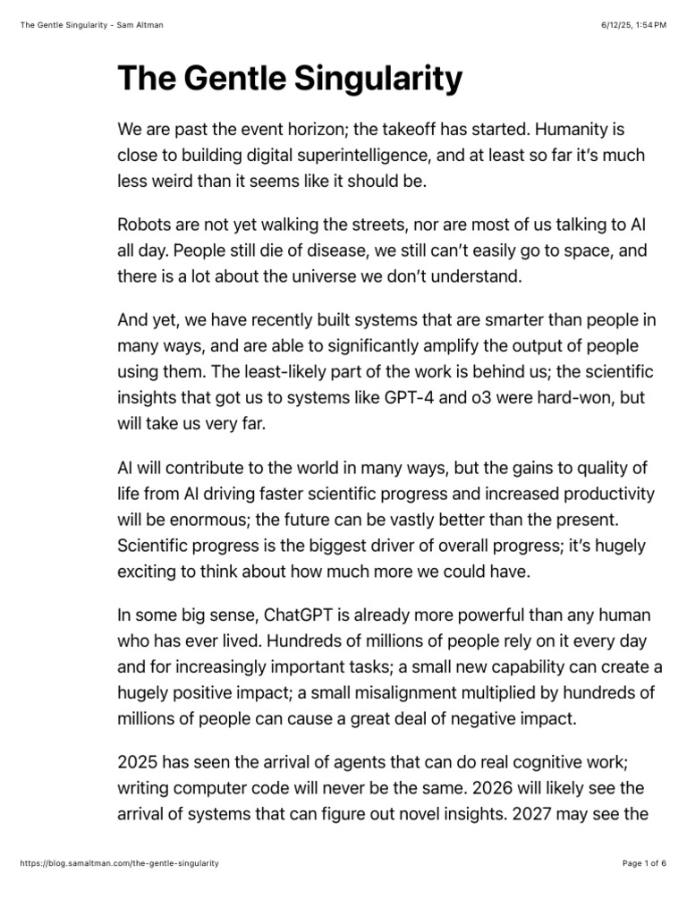 The Gentle Singularity Sam Altman | PDF | Technological Singularity ...