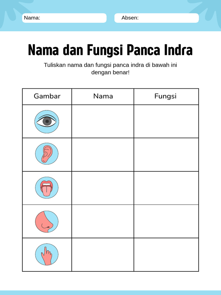 Fungsi Panca Indra Lembar Kerja Putih Dan Biru Ilustrasi | PDF