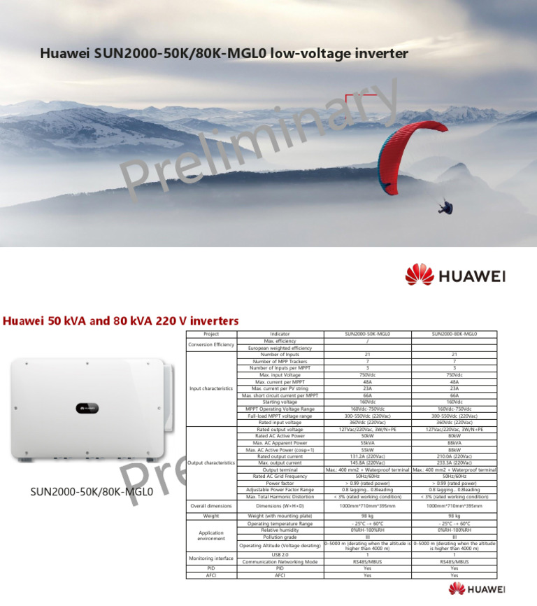 Huawei 50 - 80K LV Inverter Datasheet | PDF | Power Inverter | Physical Quantities