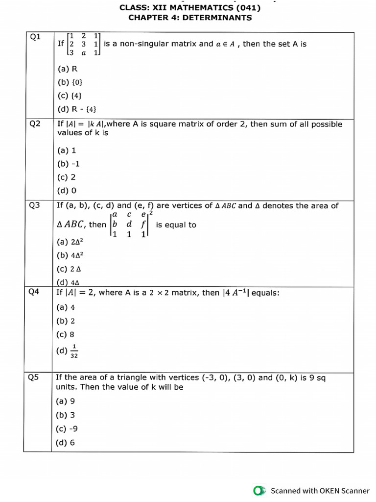 G12 Determinants Worksheet-1 | PDF