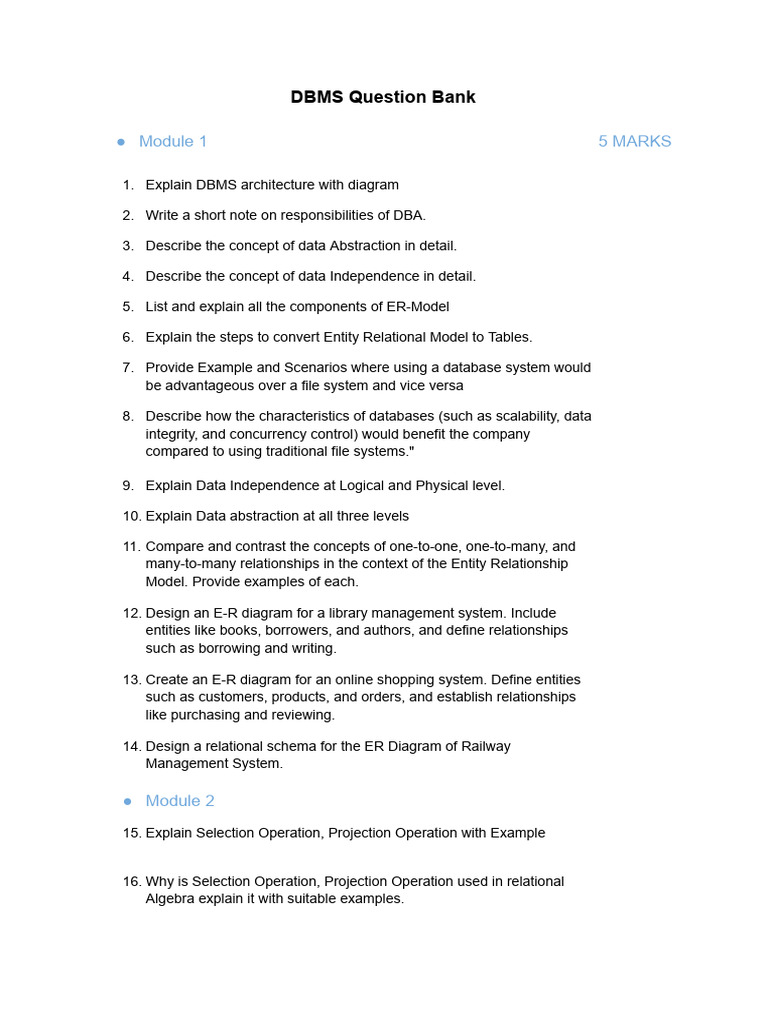 DBMS Question Bank | PDF | Sql | Computer Data