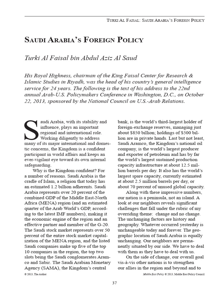 Saudi Arabia's Foreign Policy Turki Al Faisal Bin Abdul Aziz Al Saud | PDF | Hassan Rouhani ...