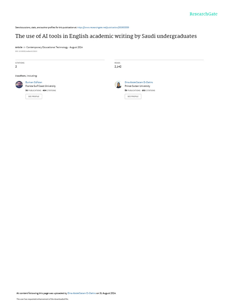 The Use of Ai Tools in English Academic Writing by Saudi Undergraduates ...