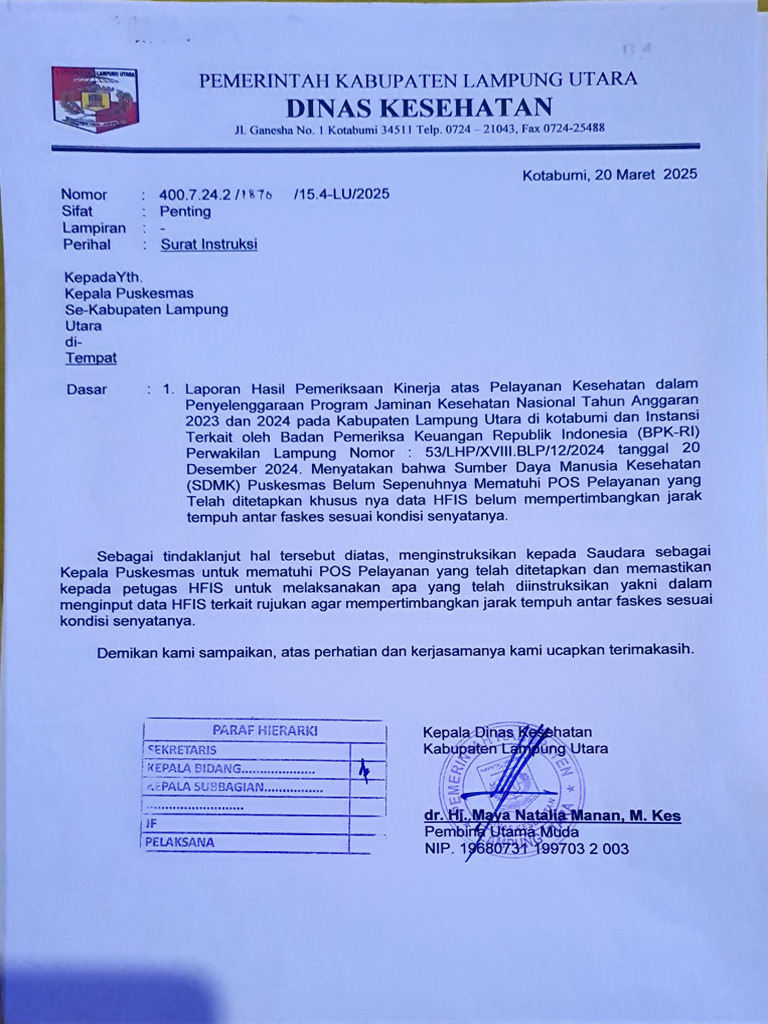 Surat Instruksi LHP BPK Des 2024 | PDF