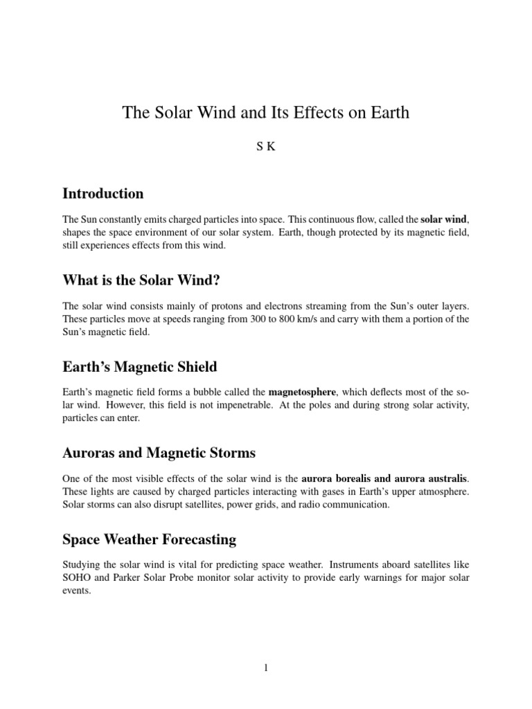 The Solar Wind and Its Effects On Earth | PDF
