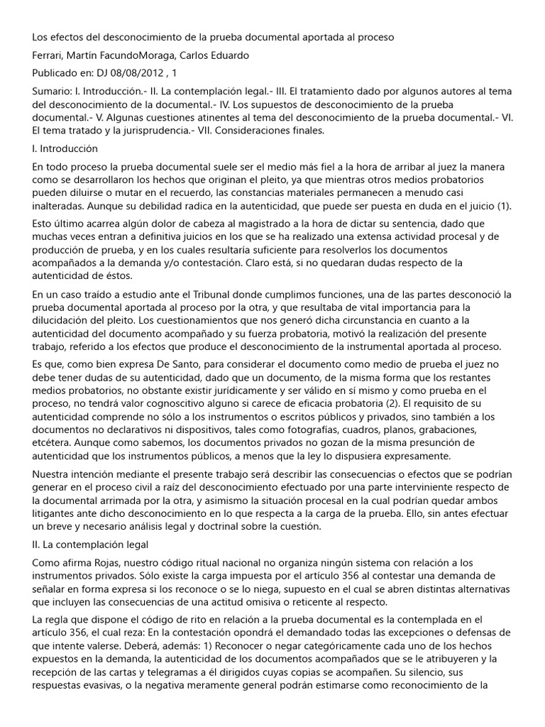 Efectos del desconocimiento documental | PDF | Demanda judicial | Caso ...