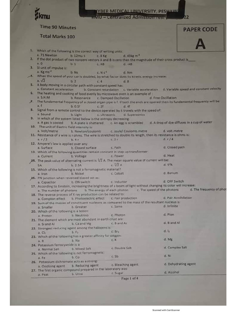 KMU CAT 2022 Test A-1 by M Ibrahim. | PDF