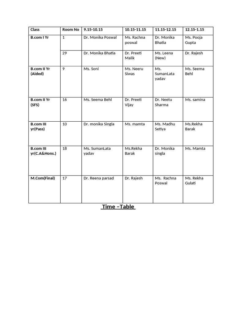 Grade 1 Timetable Overview | PDF