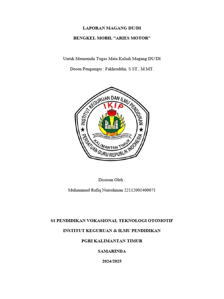 Laporan Magang di Bengkel Aries Motor | PDF