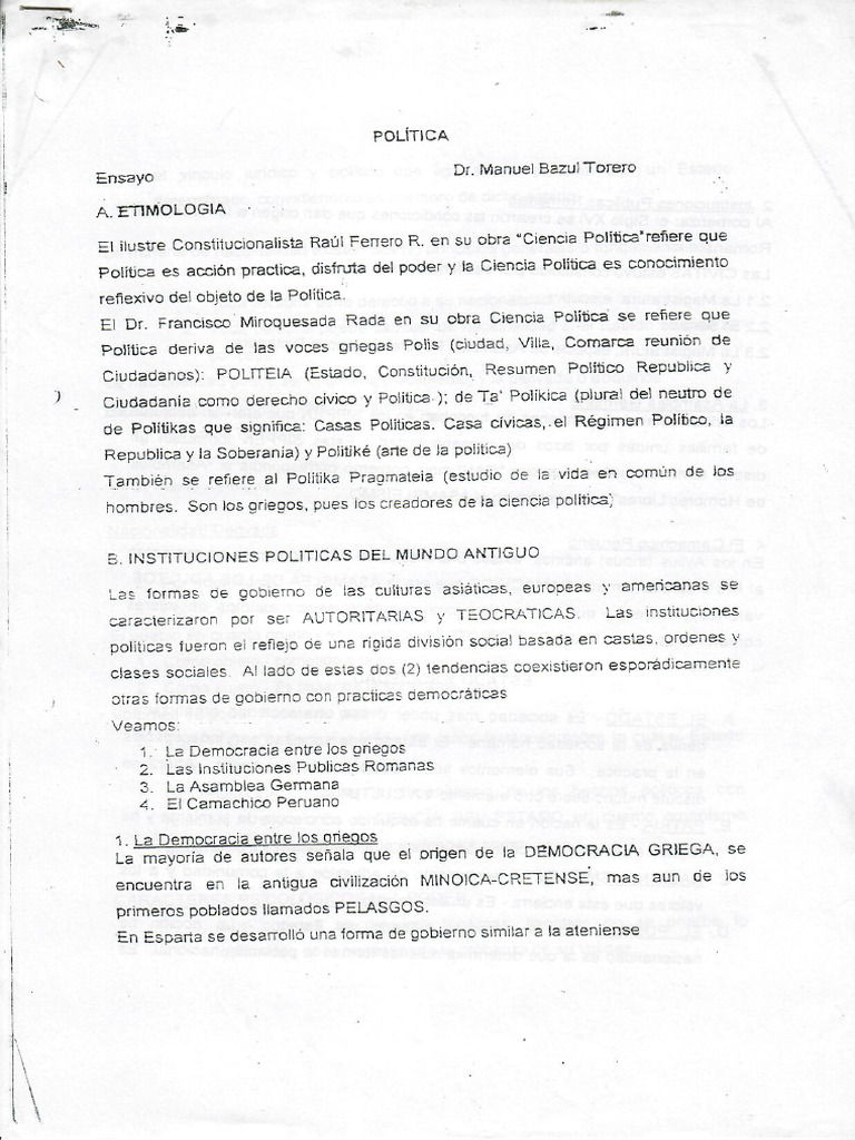 Manuel Alejandro Bazul Torero - Política | PDF
