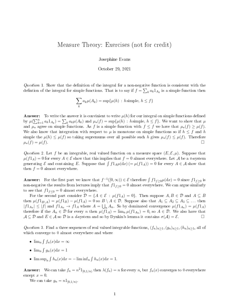 Measure Theory Exercises Overview | PDF | Function (Mathematics ...