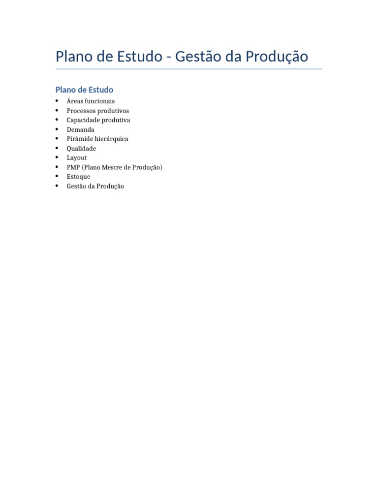 Plano Estudo Gestao Producao | PDF