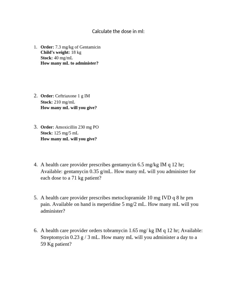 Medication Calculation Practice | PDF