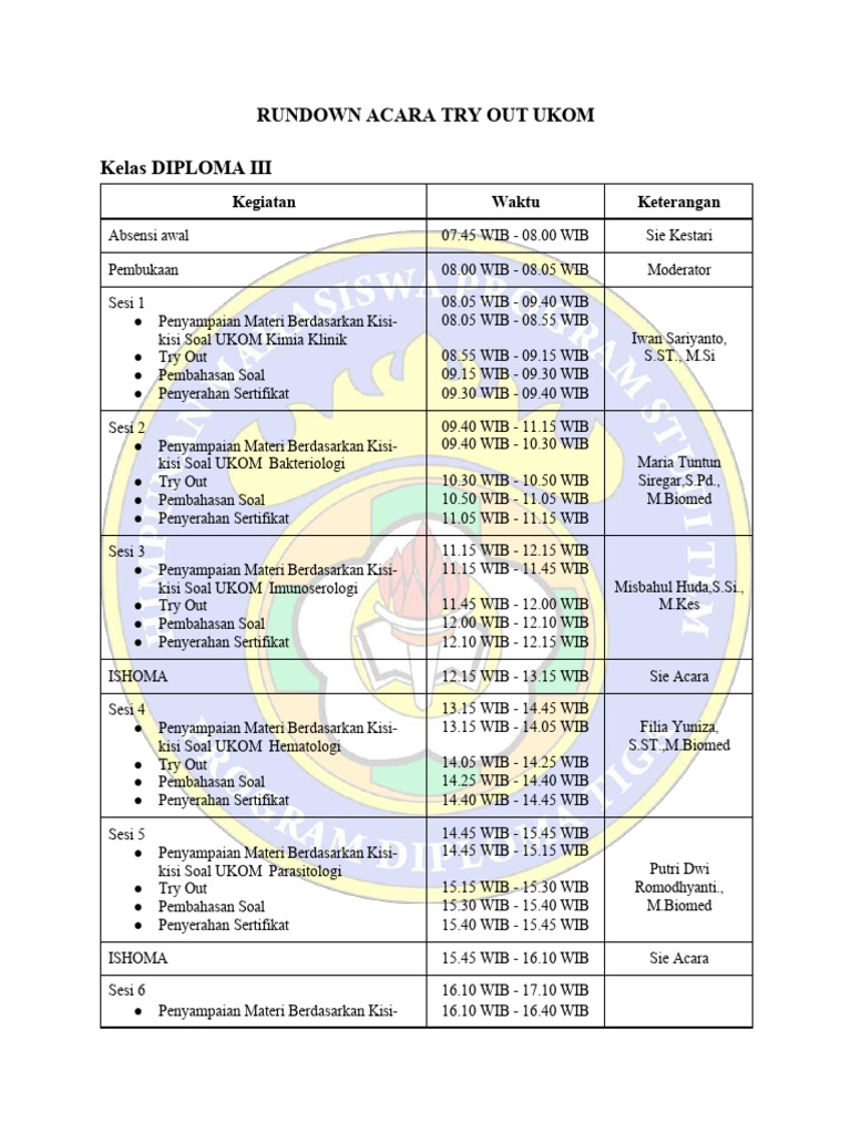 Rundown Acara Try Out Ukom-4 Fiks | PDF