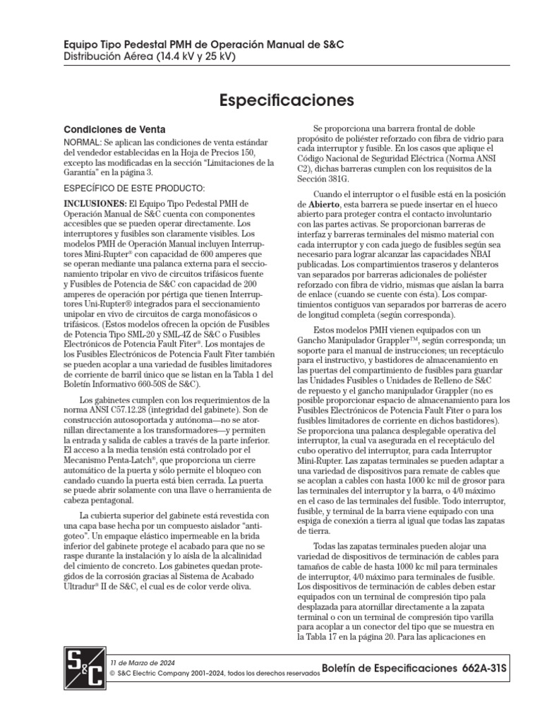 Boletin de Especificaciones 662A-31S | PDF | Fusible (Eléctrico ...