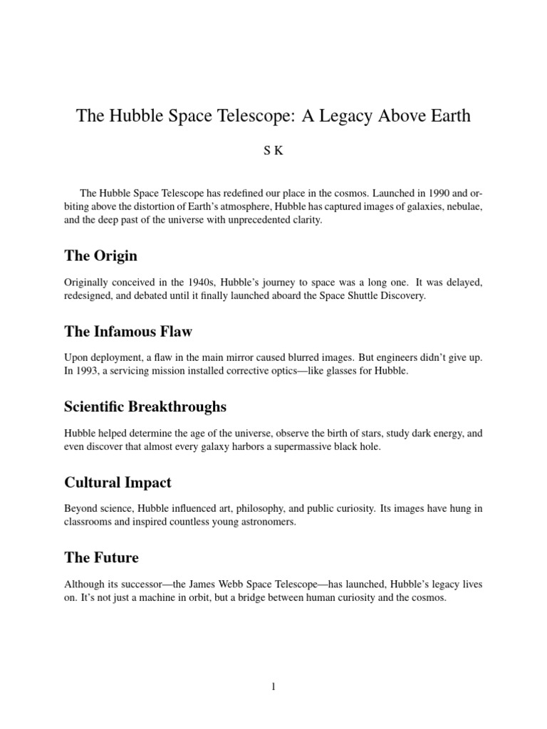 The Hubble Space Telescope A Legacy Above Earth | PDF