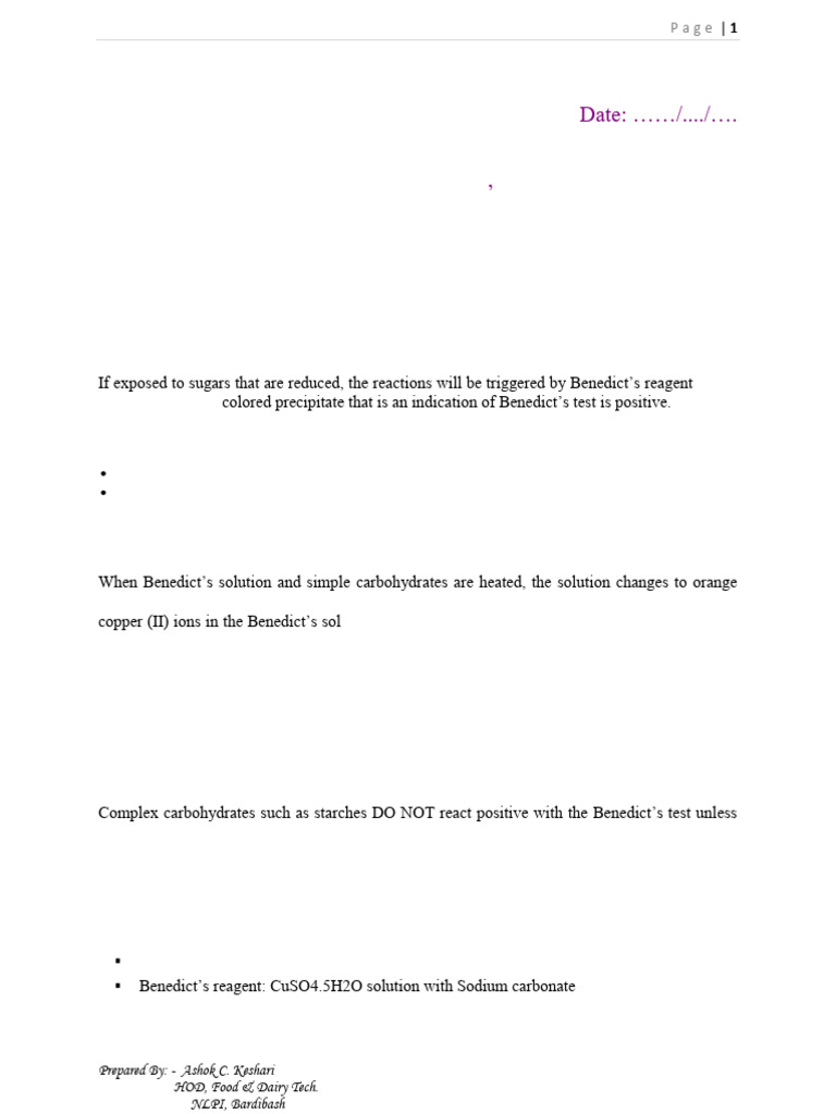 Benedict's Test for Reducing Sugars | PDF | Carbohydrate Chemistry ...