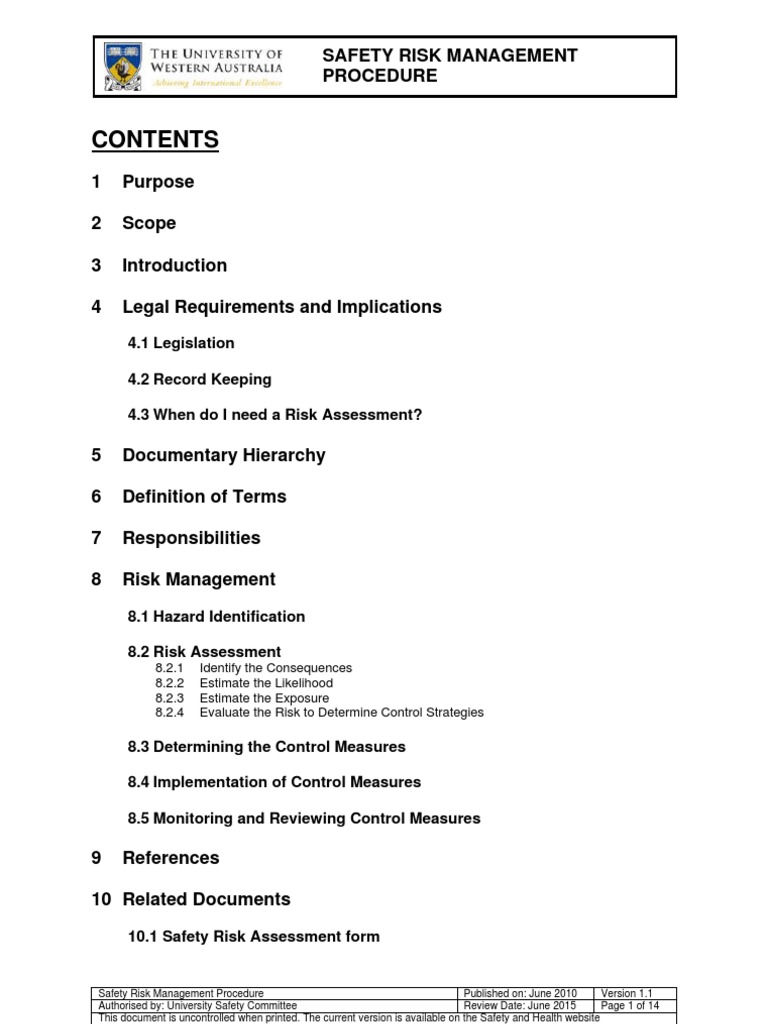 Safety Risk Management Procedure | PDF | Risk Management | Personal ...