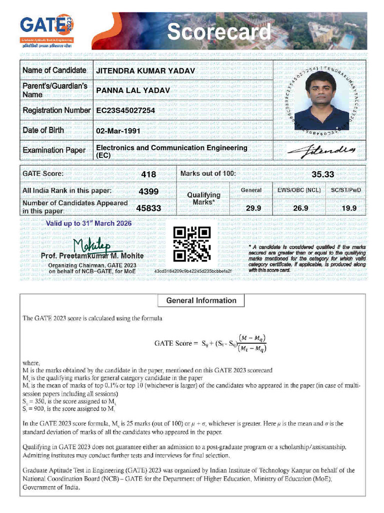 Gate2023 Score Card (2) Ss | PDF