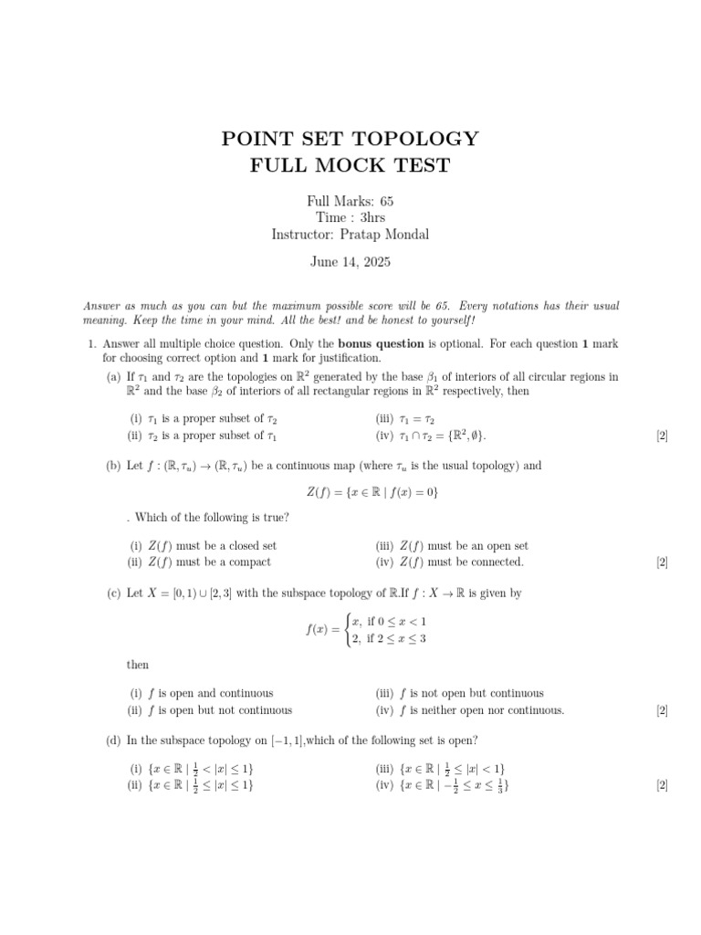 Topology Full Exam | PDF | Mathematical Objects | Mathematical Analysis