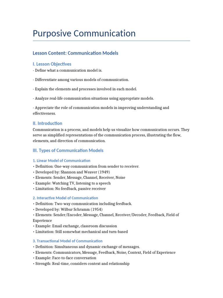Lesson Content Communication Models | PDF
